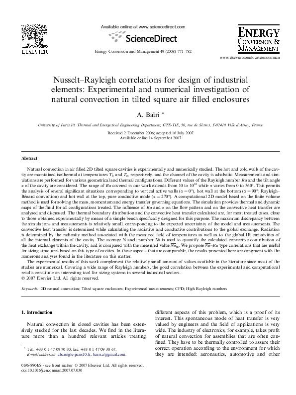 (PDF) Nusselt–Rayleigh correlations for design of industrial elements: Experimental and ...