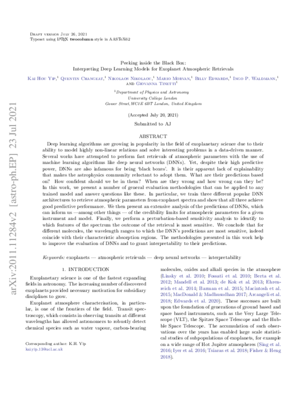 (PDF) Peeking inside the Black Box: Interpreting Deep-learning Models for Exoplanet Atmospheric ...