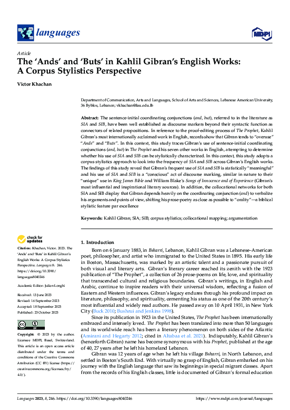 (PDF) The ‘Ands’ and ‘Buts’ in Kahlil Gibran’s English Works: A Corpus Stylistics Perspective