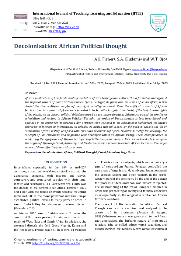 (PDF) Decolonisation: African Political thought