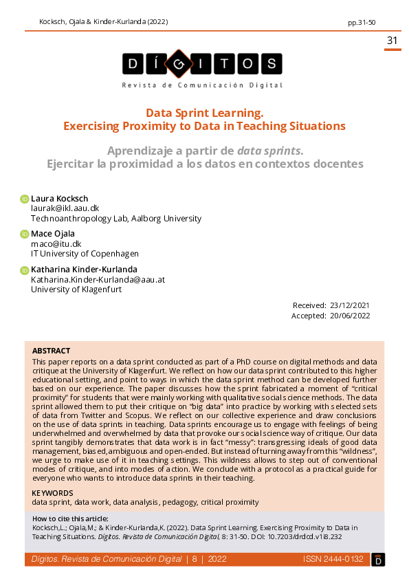 (PDF) Data Sprint Learning. Exercising Proximity to Data in Teaching ...