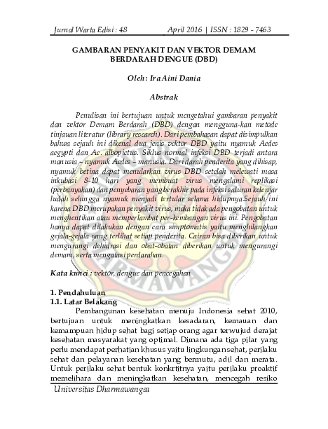 (PDF) Gambaran Penyakit Dan Vektor Demam Berdarah Dengue (DBD)