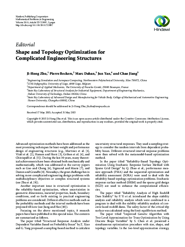(PDF) Shape and Topology Optimization for Complicated Engineering Structures | Pierre Beckers ...