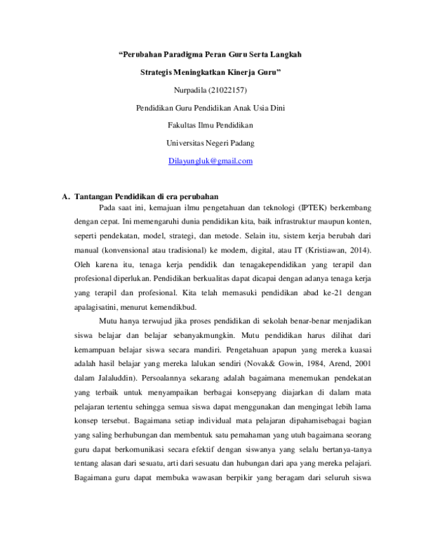 (PDF) "Perubahan Paradigma Peran Guru Serta Langkah