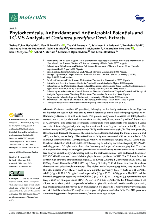 (PDF) Phytochemicals, Antioxidant and Antimicrobial Potentials and LC-MS Analysis of Centaurea ...