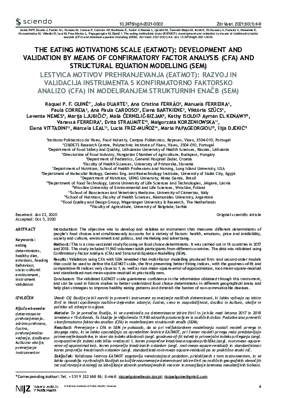 (PDF) The eating motivations scale (EATMOT): Development and validation by means of confirmatory ...