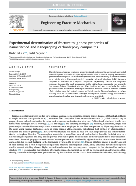 (PDF) Experimental determination of fracture toughness properties of nanostitched and ...