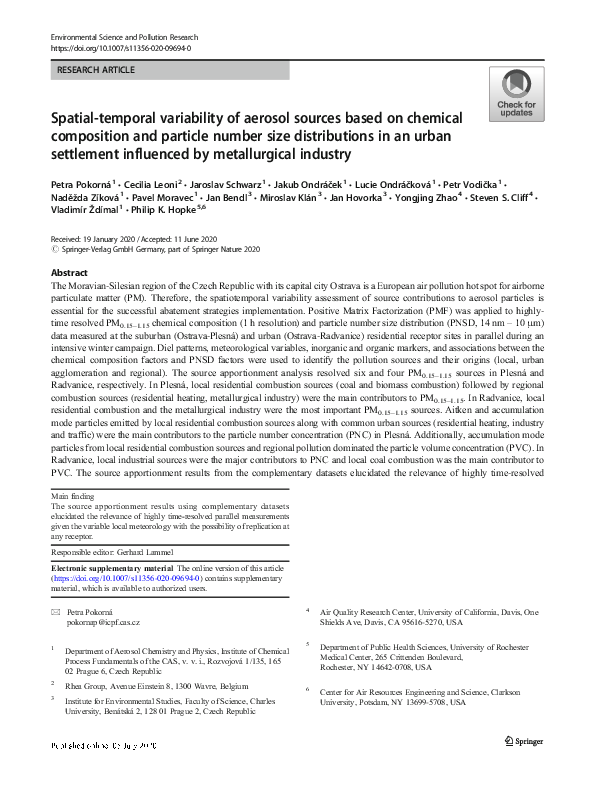 Pdf Spatial Temporal Variability Of Aerosol Sources Based On Chemical