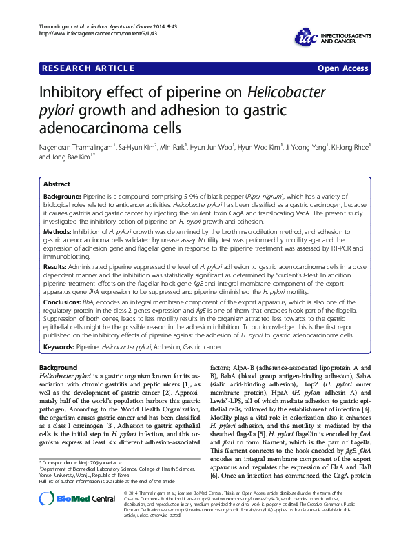 (PDF) Inhibitory effect of piperine on Helicobacter pylori growth and ...
