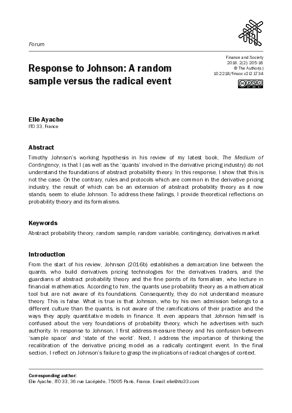 (PDF) Response to Johnson: A random sample versus the radical event ...