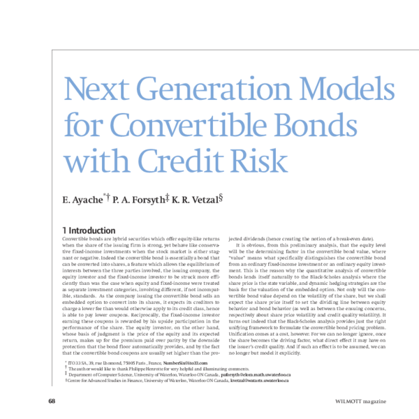 (PDF) Next generation models for convertible bonds with credit risk