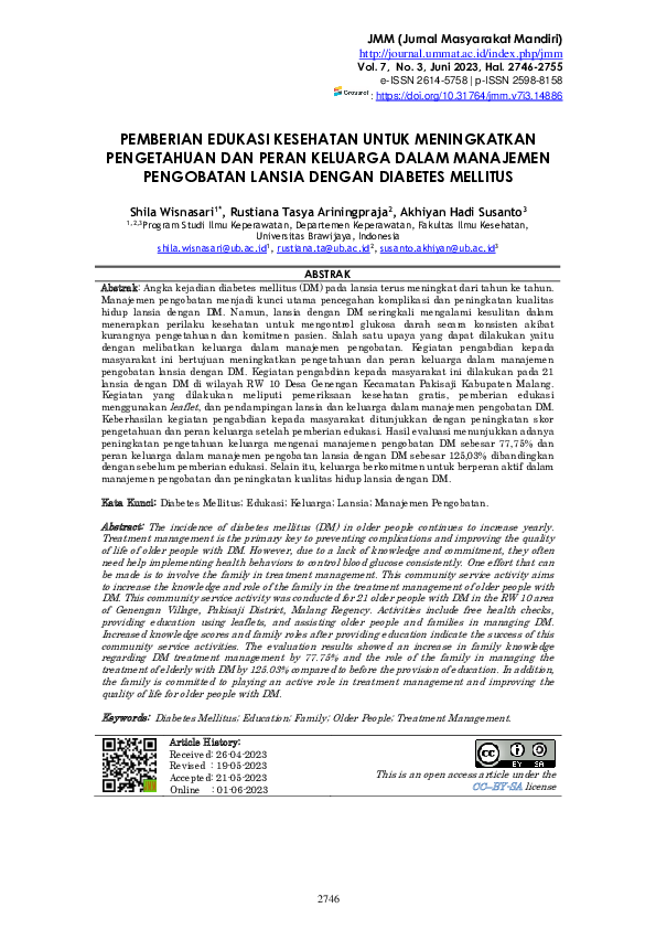 (PDF) Pemberian Edukasi Kesehatan Untuk Meningkatkan Pengetahuan Dan Peran Keluarga Dalam ...