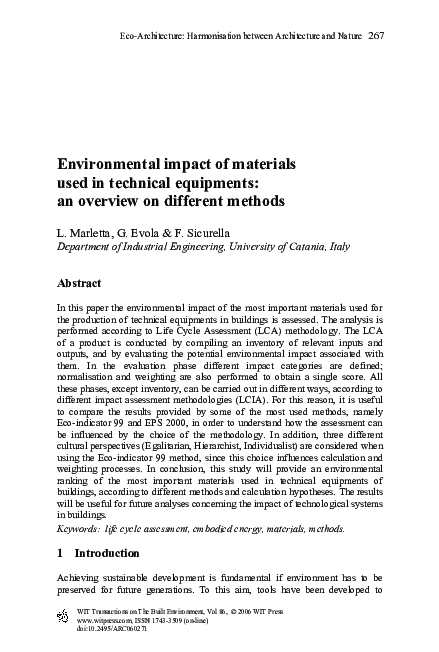 (PDF) Environmental impact of materials used in technical equipments ...