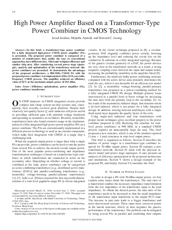 (PDF) High Power Amplifier Based on a Transformer-Type Power Combiner in CMOS Technology