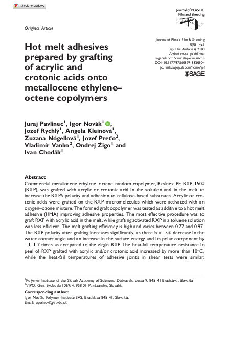 (PDF) Hot melt adhesives prepared by grafting of acrylic and crotonic ...
