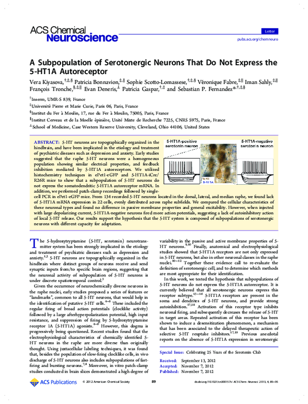(PDF) A Subpopulation of Serotonergic Neurons That Do Not Express the 5-HT1A Autoreceptor