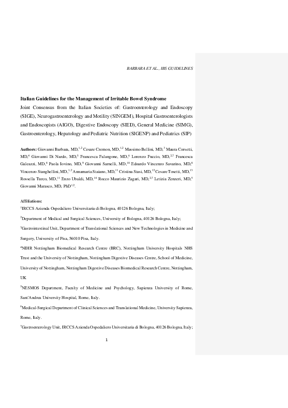 (PDF) Italian guidelines for the management of irritable bowel syndrome