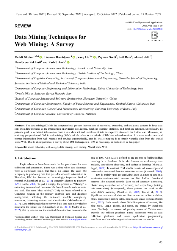 Pdf Data Mining Techniques For Web Mining A Survey