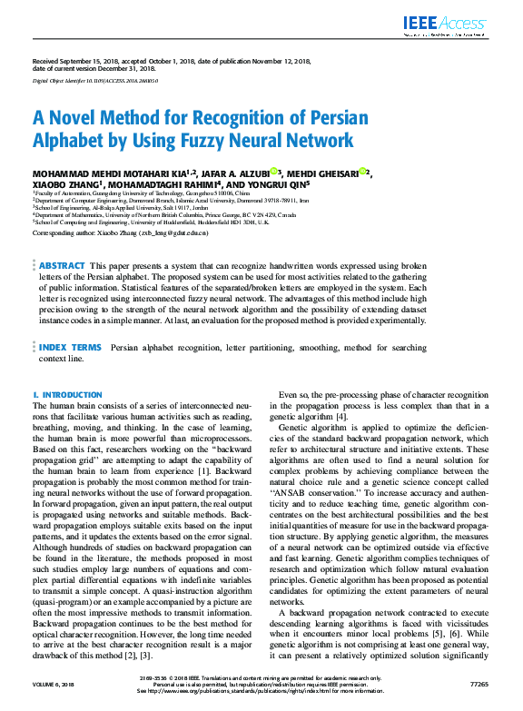 (PDF) A Novel Method for Recognition of Persian Alphabet by Using Fuzzy Neural Network