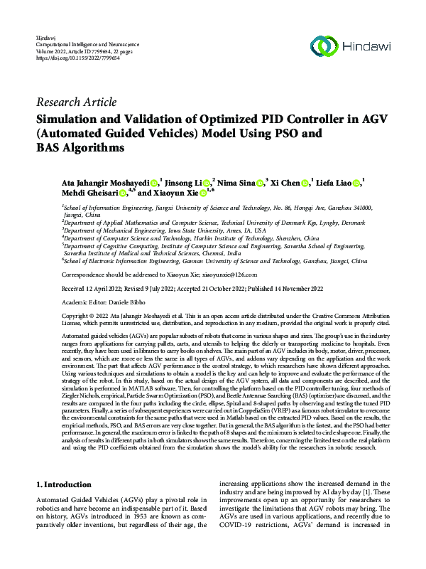 Pdf Simulation And Validation Of Optimized Pid Controller In Agv