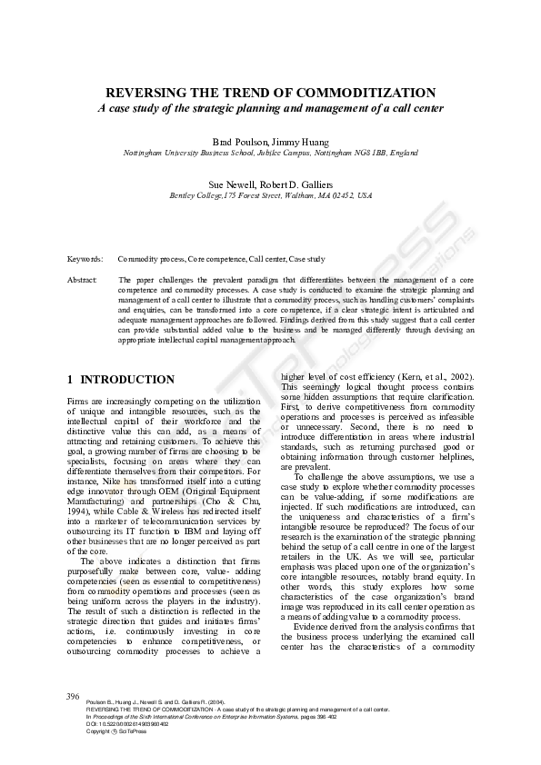 (PDF) REVERSING THE TREND OF COMMODITIZATION - A case study of the ...