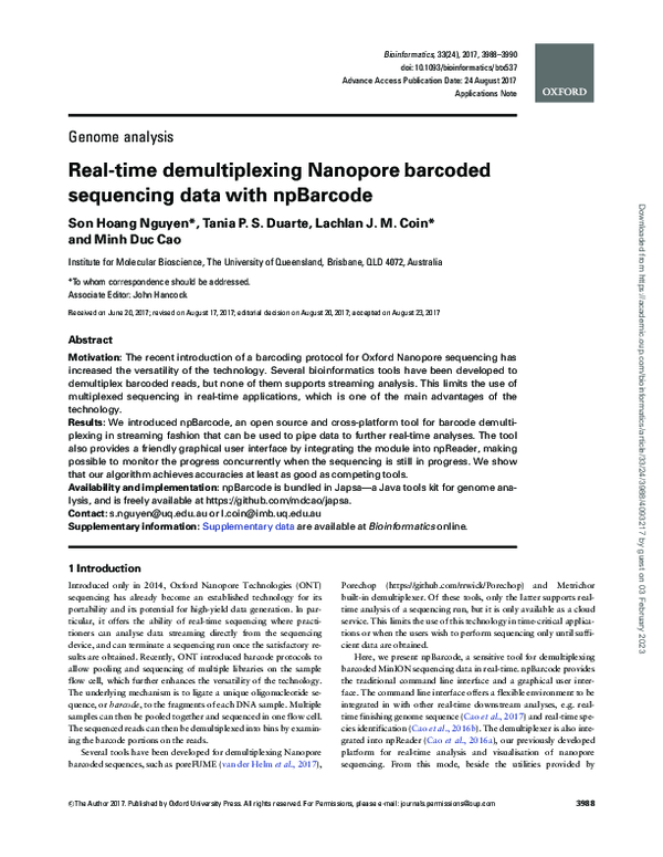 (PDF) Real-time demultiplexing Nanopore barcoded sequencing data with ...