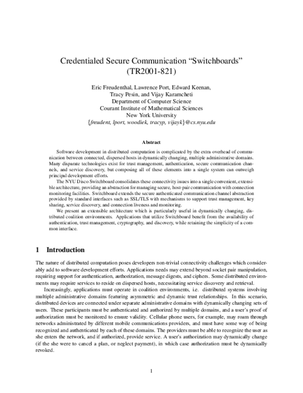 (PDF) Credentialed Secure Communication Switchboards