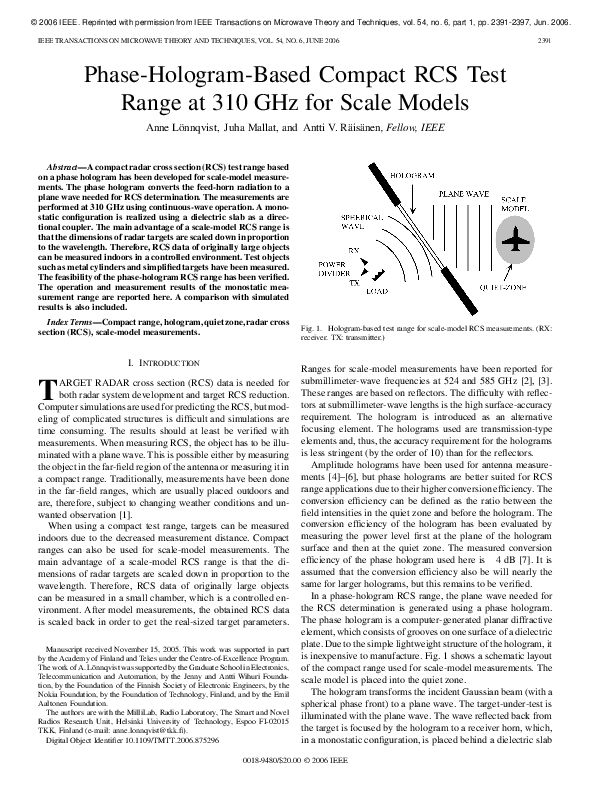(PDF) Phase-hologram-based compact RCS test range at 310 GHz for scale ...