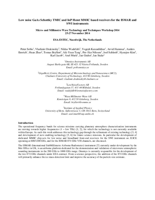 (PDF) Low noise GaAs Schottky TMIC and InP Hemt MMIC based receivers ...