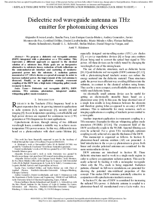 (PDF) Dielectric Rod Waveguide Antenna as THz Emitter for Photomixing ...