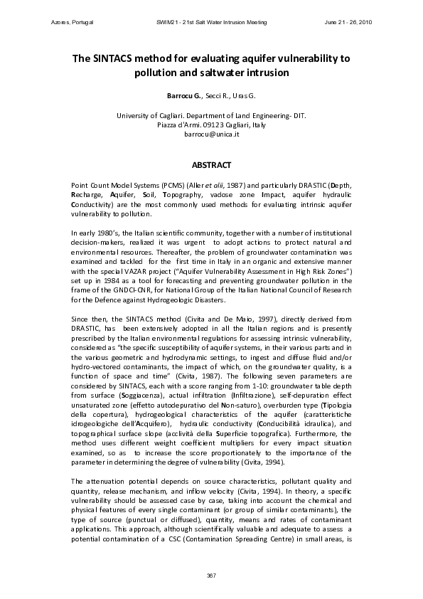 (PDF) The SINTACS method for evaluating aquifer vulnerability to pollution and saltwater intrusion