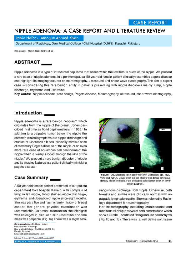 (PDF) Nipple Adenoma, a Case Report and Literature Review