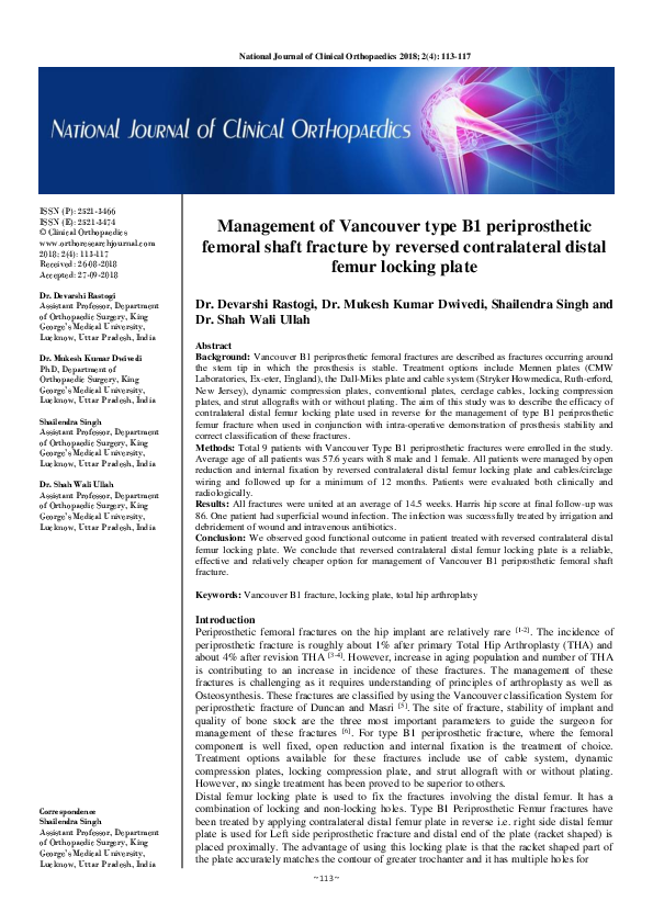 (PDF) Management of Vancouver type B1 periprosthetic femoral shaft ...