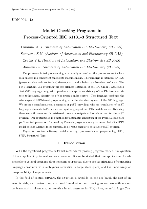 (PDF) Model Checking Process-Oriented Iec 61131-3 Structured Text Programs