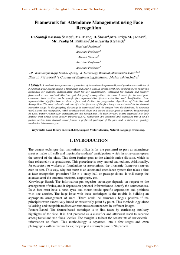 (PDF) Framework for Attendance Management using Face Recognition