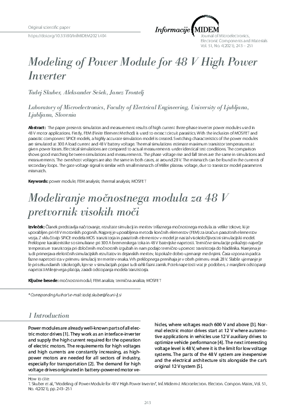 (PDF) Modeling of Power Module for 48 V High Power Inverter