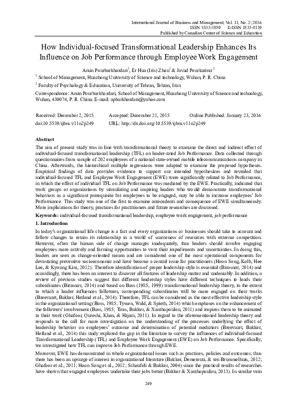 (PDF) How Individual-focused Transformational Leadership Enhances Its Influence on Job ...