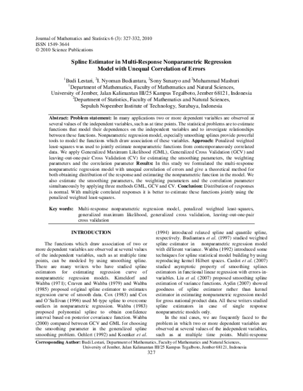(PDF) Spline Estimator in Multi-Response Nonparametric Regression Model with Unequal Correlation ...