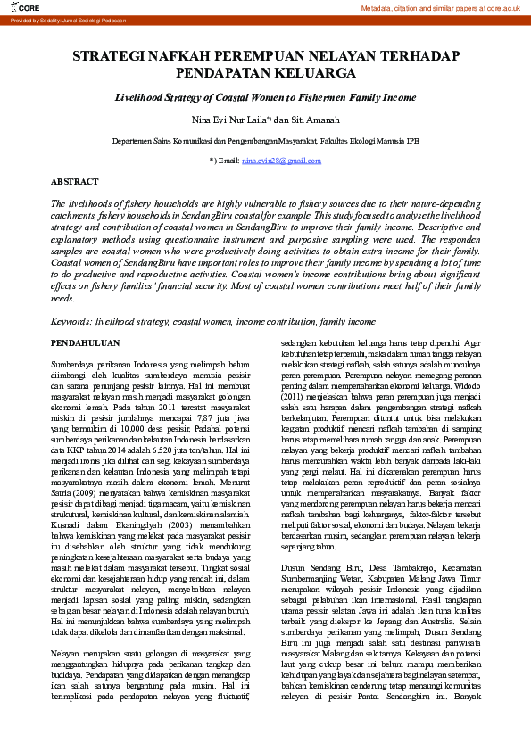 (PDF) Strategi Nafkah Perempuan Nelayan Terhadap Pendapatan Keluarga