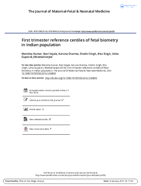 (PDF) First-trimester reference centiles of fetal biometry in Indian ...