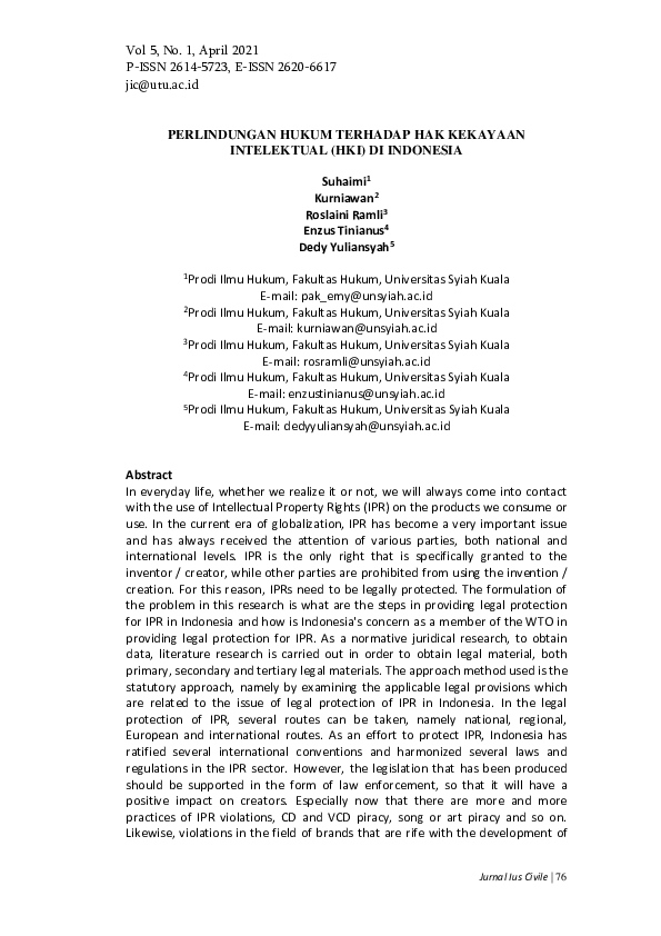 (PDF) Perlindungan Hukum Terhadap Hak Kekayaan Intelektual (Hki) DI ... (PDF) Perlindungan Hukum Terhadap Hak Kekayaan Intelektual (Hki) DI ...