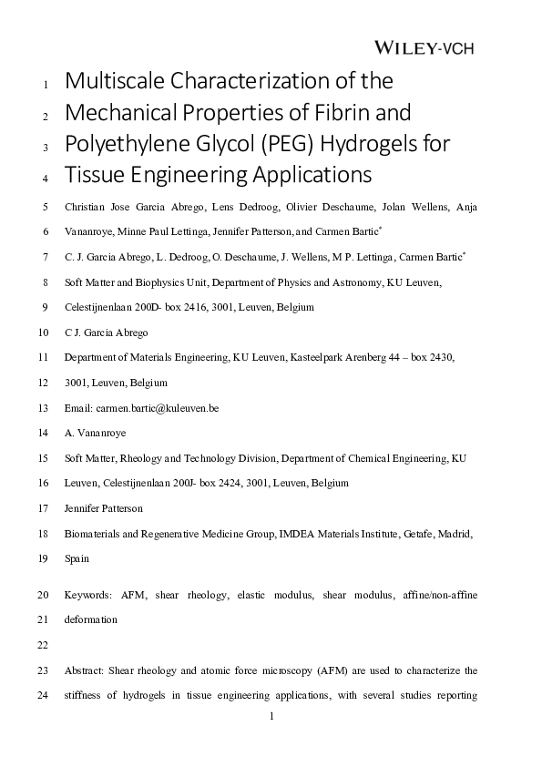 (PDF) Multiscale Characterization of the Mechanical Properties of Fibrin and Polyethylene Glycol ...