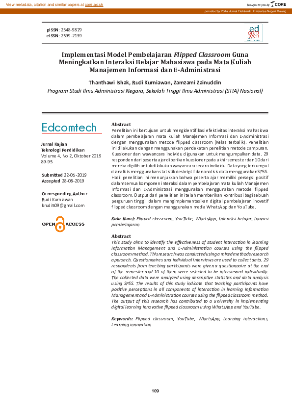(PDF) Implementasi Model Pembelajaran Flipped Classroom Guna Meningkatkan Interaksi Belajar ...