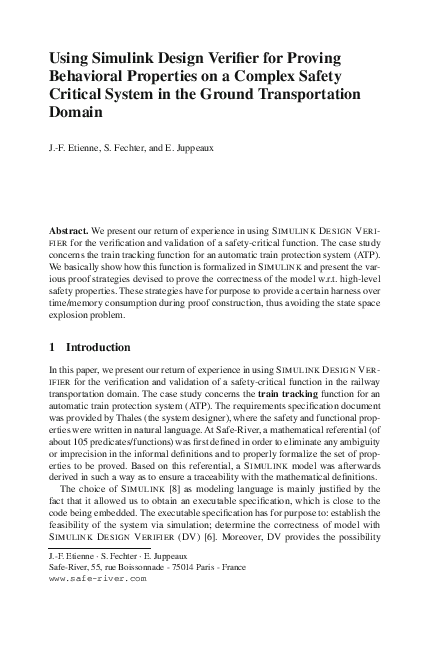 (PDF) Using Simulink Design Verifier for Proving Behavioral Properties on a Complex Safety ...
