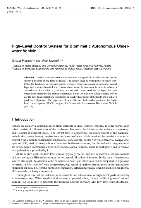 (PDF) High–Level Control System for Biomimetic Autonomous Under-water ...