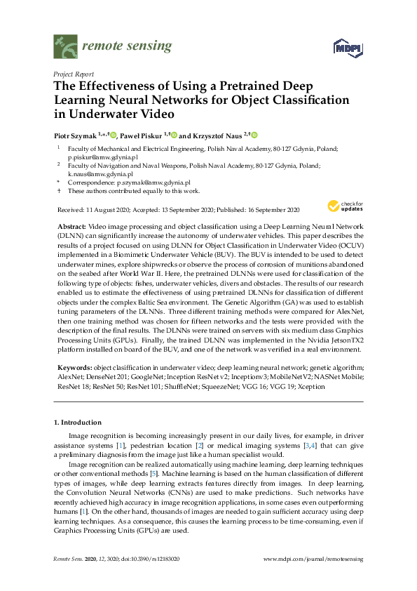 (PDF) The Effectiveness of Using a Pretrained Deep Learning Neural Networks for Object ...
