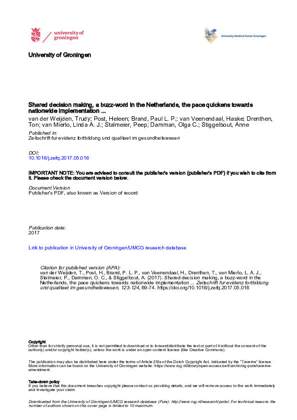 (PDF) Shared decision making, a buzz-word in the Netherlands, the pace quickens towards ...