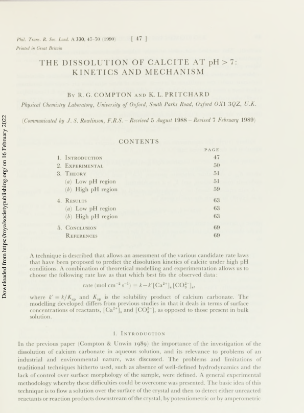 (PDF) The dissolution of calcite at pH > 7: kinetics and mechanism