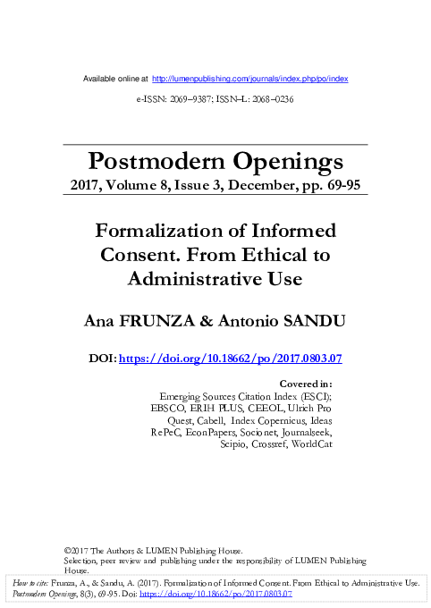 Pdf Formalization Of Informed Consent From Ethical To Administrative Use Ana Caras Frunză