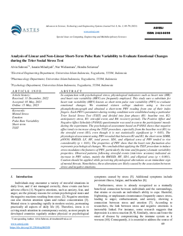 (PDF) Analysis of Linear and Non-Linear Short-Term Pulse Rate ...